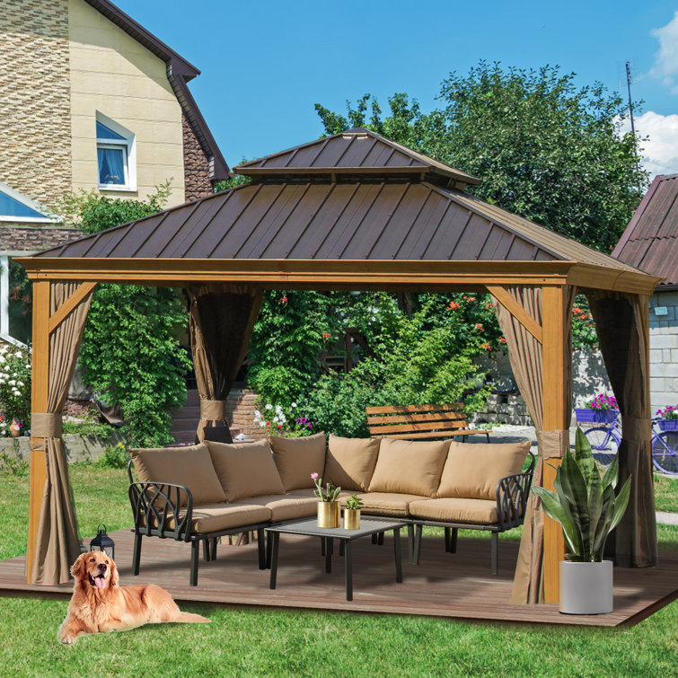 domi outdoor living 12'' X 12'' Hardtop Gazebo Outdoor Aluminum Wood ... domi outdoor living 12'' X 12'' Hardtop Gazebo Outdoor Aluminum Wood ...